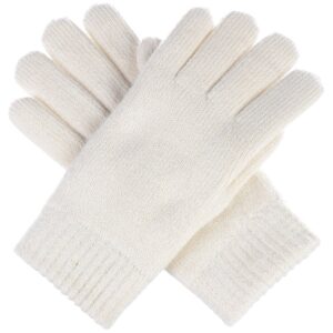 be your own style byos winter womens toasty warm plush fleece lined knit gloves, 14 solid colors (ivory)