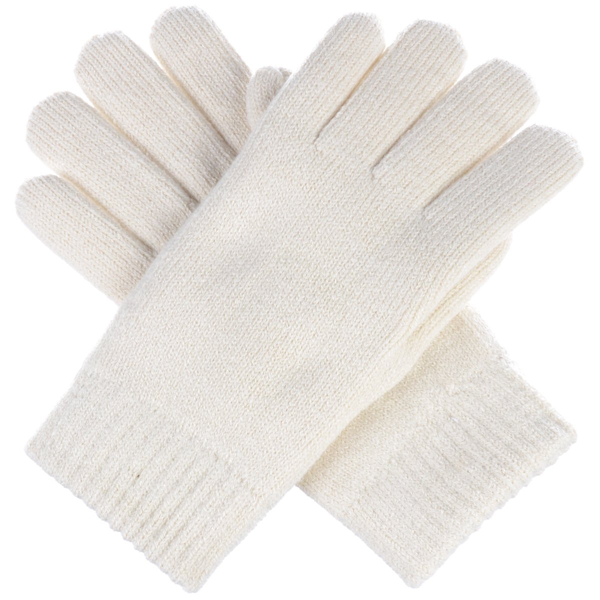 Be Your Own Style BYOS Winter Womens Toasty Warm Plush Fleece Lined Knit Gloves, 14 Solid Colors (Ivory)