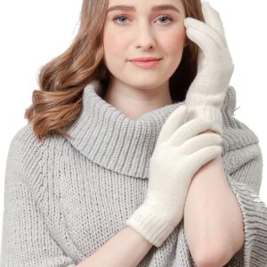 Be Your Own Style BYOS Winter Womens Toasty Warm Plush Fleece Lined Knit Gloves, 14 Solid Colors (Ivory)