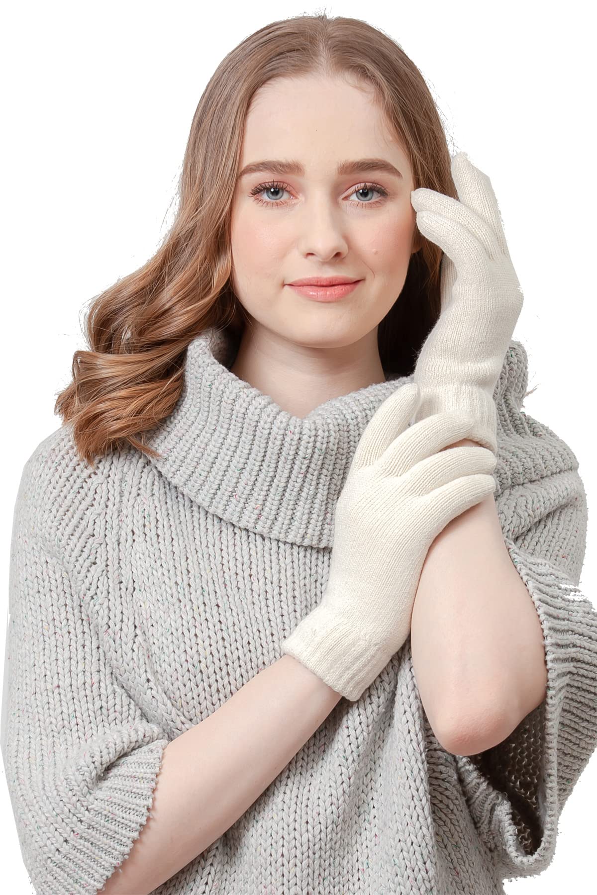 Be Your Own Style BYOS Winter Womens Toasty Warm Plush Fleece Lined Knit Gloves, 14 Solid Colors (Ivory)