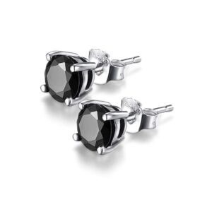 solitaire round black onyx 925 sterling silver stud earrings platinum plated fine jewelry for women men 5mm