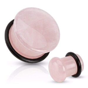 covet jewelry rose quartz semi precious stone domed single flare plug with o-ring (5/8" (16mm))