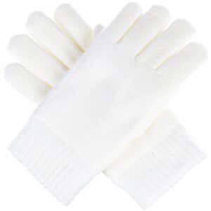 be your own style byos winter womens toasty warm plush fleece lined knit gloves solid colors (white)