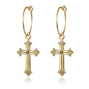 cross earrings for women14k gold plated dangle vintage hoop drop faith earrings jewelry gifts gold cross earrings for women