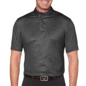 gingham printed short sleeve golf polo shirt, caviar, medium