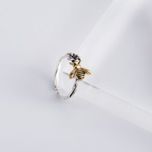 Cute Bee Open Statement Ring 925 Sterling Silver Adjustable Open Lovely Honeybee Antique Eternity Promise Engagement Rings Toe Band Finger Bands Dainty Jewelry for Women