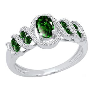 dazzlingrock collection sterling silver 6x4 mm lab created oval & round emerald & round diamond women ring, size 10