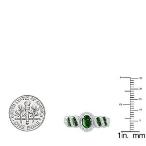 Dazzlingrock Collection Sterling Silver 6X4 MM Lab Created Oval & Round Emerald & Round Diamond Women Ring, Size 10