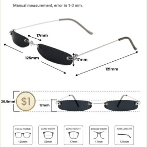 Slocyclub Vintage Rectangle Skinny Sunglasses for Women Men, Retro Small Thin Sunglasses, Rimless Trendy Sunglasses