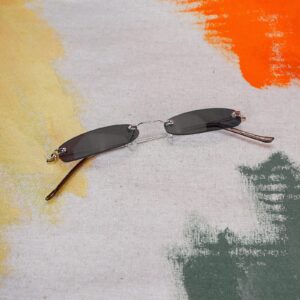 Slocyclub Vintage Rectangle Skinny Sunglasses for Women Men, Retro Small Thin Sunglasses, Rimless Trendy Sunglasses