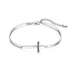 daochong s925 sterling silver sideways pure cross communion baptism adjustable cuff bangle bracelets for women