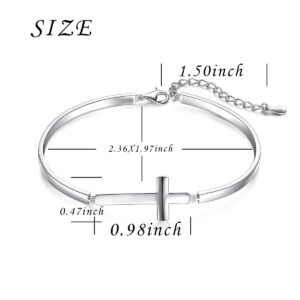 DAOCHONG S925 Sterling Silver Sideways Pure Cross Communion Baptism Adjustable Cuff Bangle Bracelets for Women