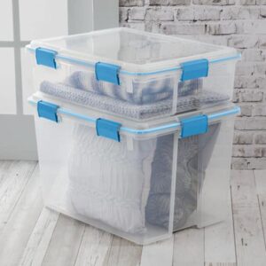 Sterilite Gasket Box, Stackable Storage Bin with Latching Lid, 80 Quart, 12 Pack