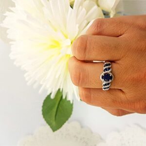 Dazzlingrock Collection Sterling Silver 6X4 MM Lab Created Oval & Round Blue Sapphire & Round Diamond Women Ring, Size 4.5