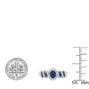 Dazzlingrock Collection Sterling Silver 6X4 MM Lab Created Oval & Round Blue Sapphire & Round Diamond Women Ring, Size 4.5