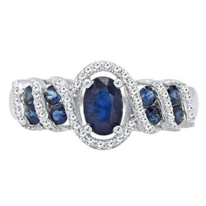 Dazzlingrock Collection Sterling Silver 6X4 MM Lab Created Oval & Round Blue Sapphire & Round Diamond Women Ring, Size 4.5