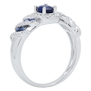 Dazzlingrock Collection Sterling Silver 6X4 MM Lab Created Oval & Round Blue Sapphire & Round Diamond Women Ring, Size 4.5