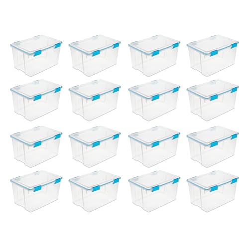 Sterilite Gasket Box, Stackable Storage Bin with Latching Lid, 32 Quart, 12 Pack