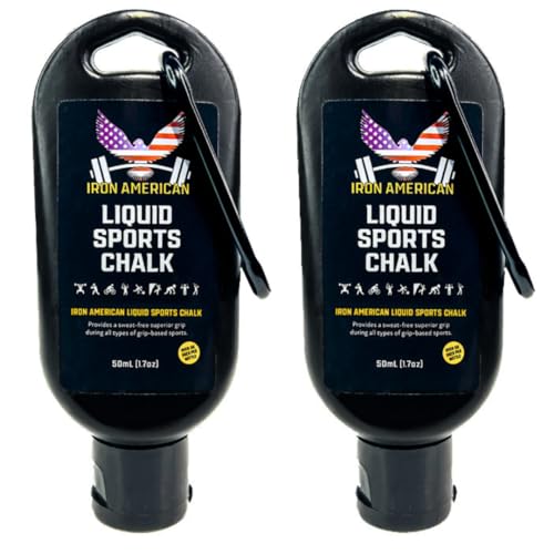 IRON AMERICAN Liquid Chalk - No-Mess Long-Lasting Grip Chalk for Weightlifting, Gymnastics, Rock Climbing, and Fitness Training - 50ml Travel Bottle - Advanced Hand Chalk for Gym - 2pk