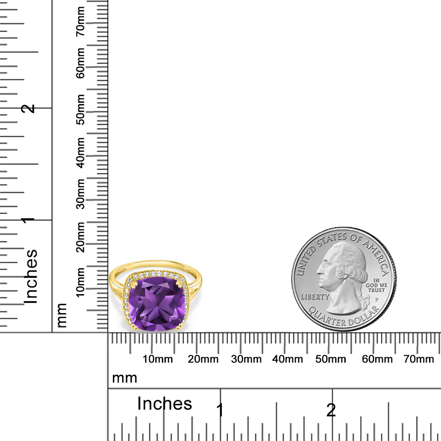 Gem Stone King 10K Yellow Gold Purple Amethyst and White Created Sapphire Ring For Women (6.74 Cttw, Cushion Cut 12MM, Gemstone Birthstone, Available 5,6,7,8,9) (Size 6)