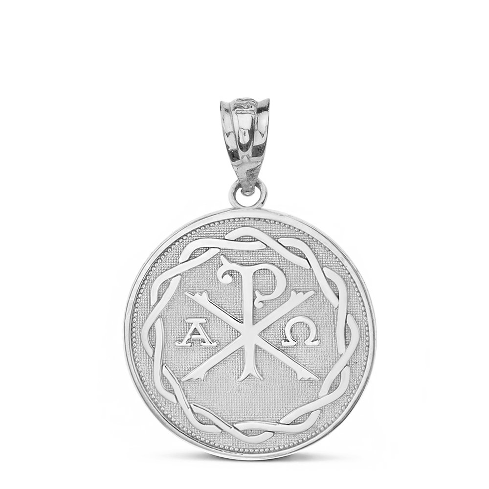 925 Sterling Silver Chi Rho Alpha Omega Symbol Medallion Round Pendant