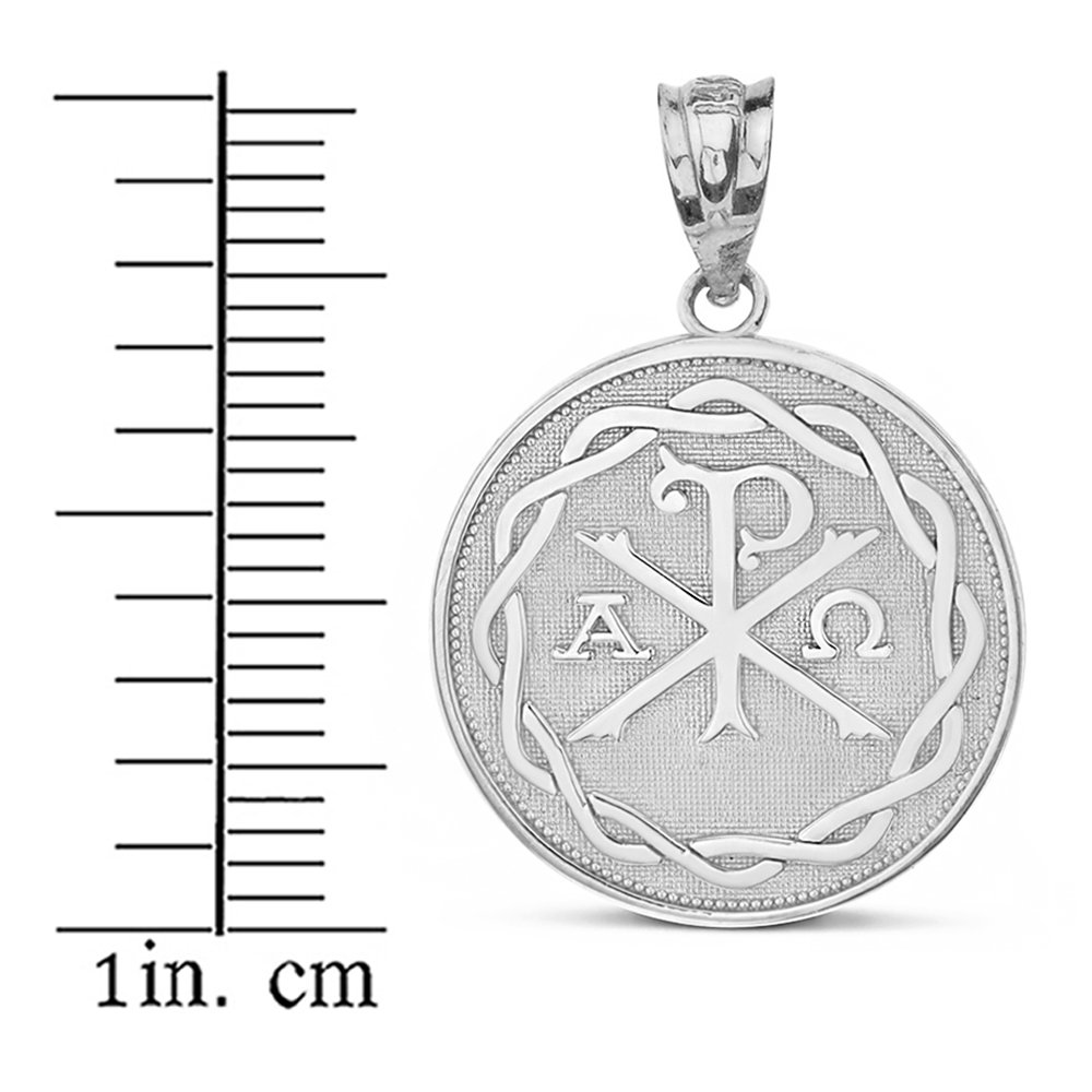 925 Sterling Silver Chi Rho Alpha Omega Symbol Medallion Round Pendant