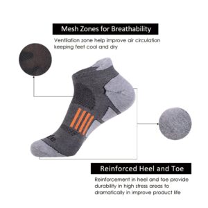 JOYNÉE Men's 6 Pack Athletic No Show Performance Comfort Cushioned Low Cut Running Tab Socks,Grey 1,Sock Size:10-13