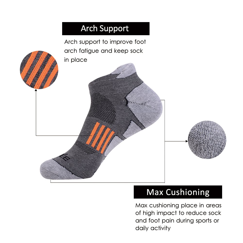 JOYNÉE Men's 6 Pack Athletic No Show Performance Comfort Cushioned Low Cut Running Tab Socks,Grey 1,Sock Size:10-13