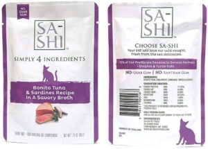 sa-shi grain free wet cat food pouches 1.76oz. five flavors (tuna & sardines)