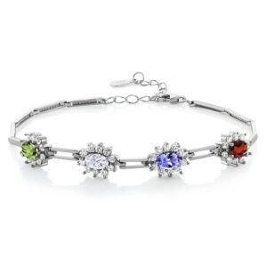 gem stone king 925 sterling silver customized and personalized 4 gemstone birthstone tennis bracelet for women (3.56 cttw, 7 inch with 1 inch extender)