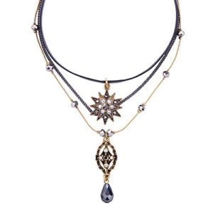 ailuor multilayer necklace, vintage women star choker with teardrop multilayer hademade chain leather choker necklace layer for women jewelry (star)