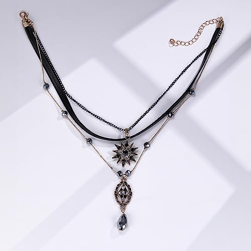 AILUOR Multilayer Necklace, Vintage Women Star Choker with Teardrop Multilayer Hademade Chain Leather Choker Necklace Layer for Women Jewelry (Star)