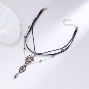 AILUOR Multilayer Necklace, Vintage Women Star Choker with Teardrop Multilayer Hademade Chain Leather Choker Necklace Layer for Women Jewelry (Star)