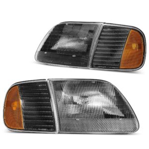 dwvo headlight assembly compatible with 1997-2003 ford f-150 pickup/1997-2002 ford expedition headlamp with corner light black housing amber reflector