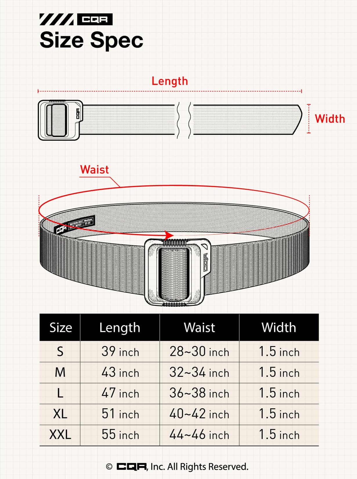 CQR Tactical Belt, Military Style Heavy Duty Belt, Webbing EDC Quick-Release Buckle, Plastic Flip Tab Black, X-Large