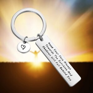 FEELMEM Keep Your Face Always Towards The Sunshine Walt Whitman Quote Keychain Inspirational Jewelry Gift for Family Friend (Silver)