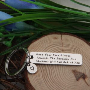 FEELMEM Keep Your Face Always Towards The Sunshine Walt Whitman Quote Keychain Inspirational Jewelry Gift for Family Friend (Silver)