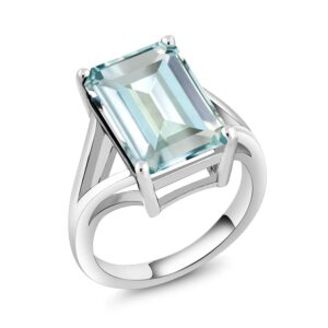 gem stone king 925 sterling silver sky blue simulated aquamarine ring for women (6.64 cttw, emerald cut 14x10mm, available in size 5, 6, 7, 8, 9)