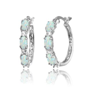 opal earrings for women sterling silver hoops princess-cut white topaz & oval synthetic white hoop earring for bridesmaids fashion trendy