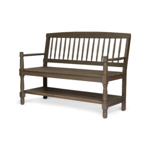 christopher knight home eddie indoor farmhouse acacia wood bench with shelf, gray finish