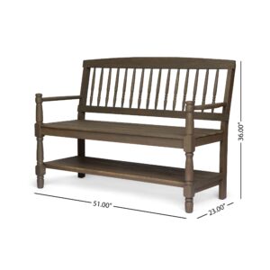 Christopher Knight Home Eddie Indoor Farmhouse Acacia Wood Bench with Shelf, Gray Finish