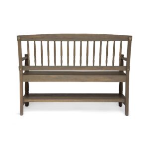 Christopher Knight Home Eddie Indoor Farmhouse Acacia Wood Bench with Shelf, Gray Finish