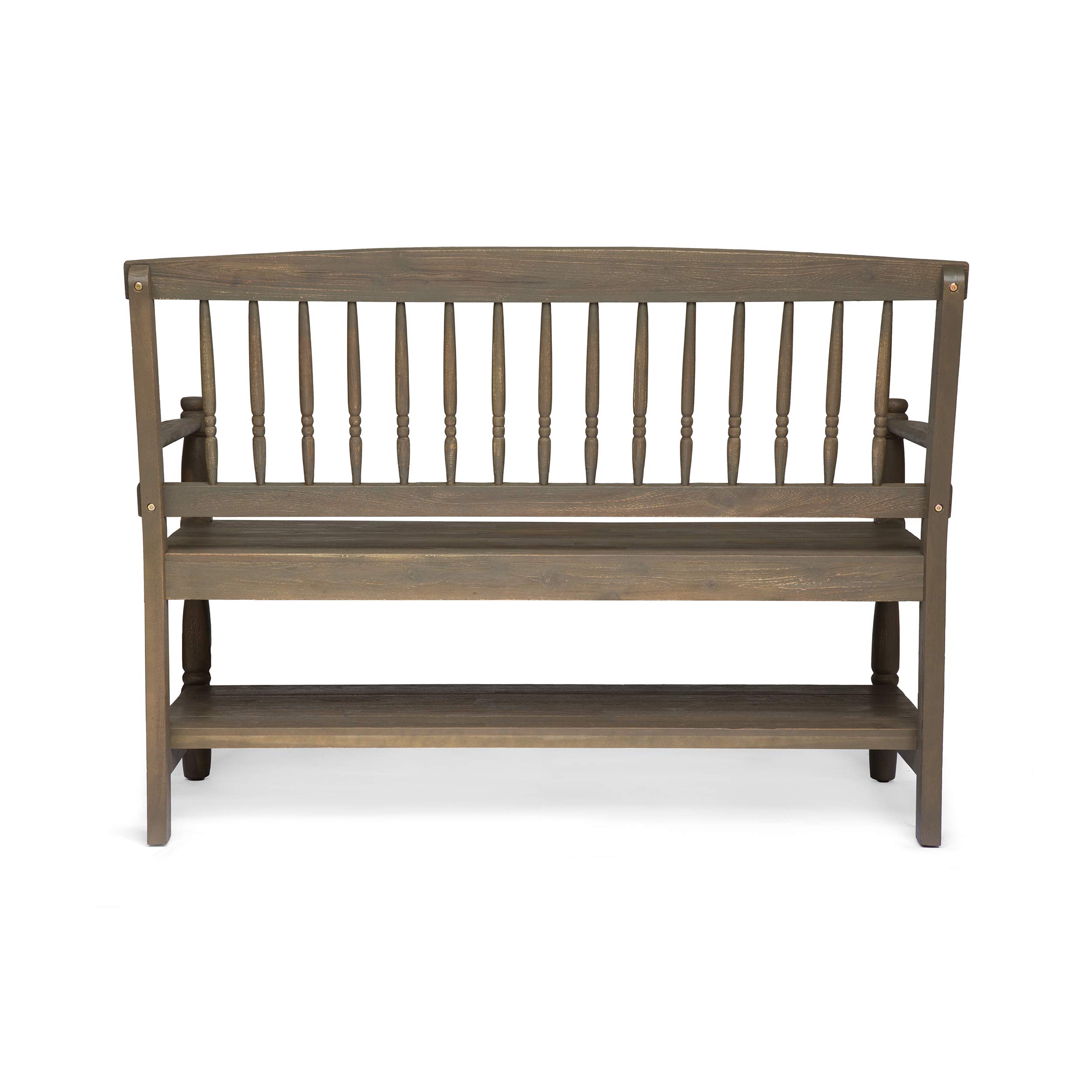 Christopher Knight Home Eddie Indoor Farmhouse Acacia Wood Bench with Shelf, Gray Finish