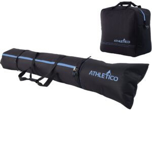 athletico padded two-piece ski and boot bag combo | store & transport skis up to 200 cm and boots up to size 13 | includes 1 padded ski bag & 1 padded ski boot bag (black with blue trim (padded))