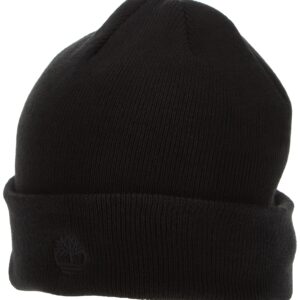 Timberland Men's Cuffed Beanie with Embroidered Logo, Black, One Size