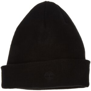 Timberland Men's Cuffed Beanie with Embroidered Logo, Black, One Size