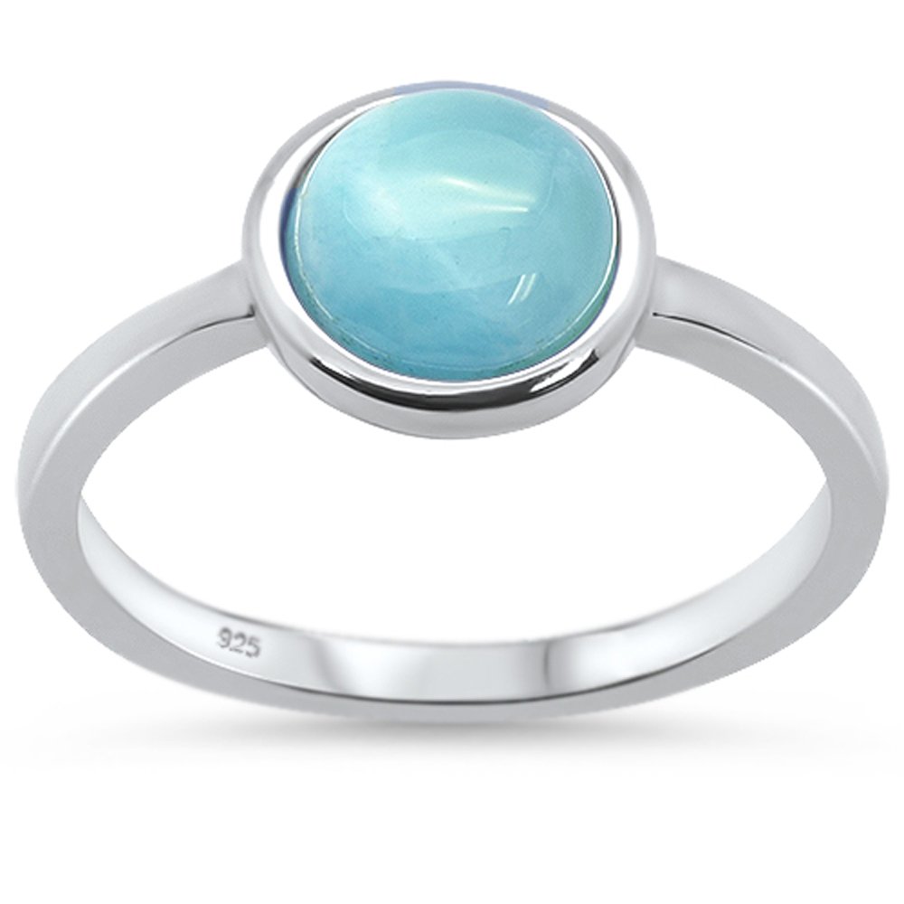 Oxford Diamond Co Sterling Silver Natural Round Larimar Ring Sizes 8