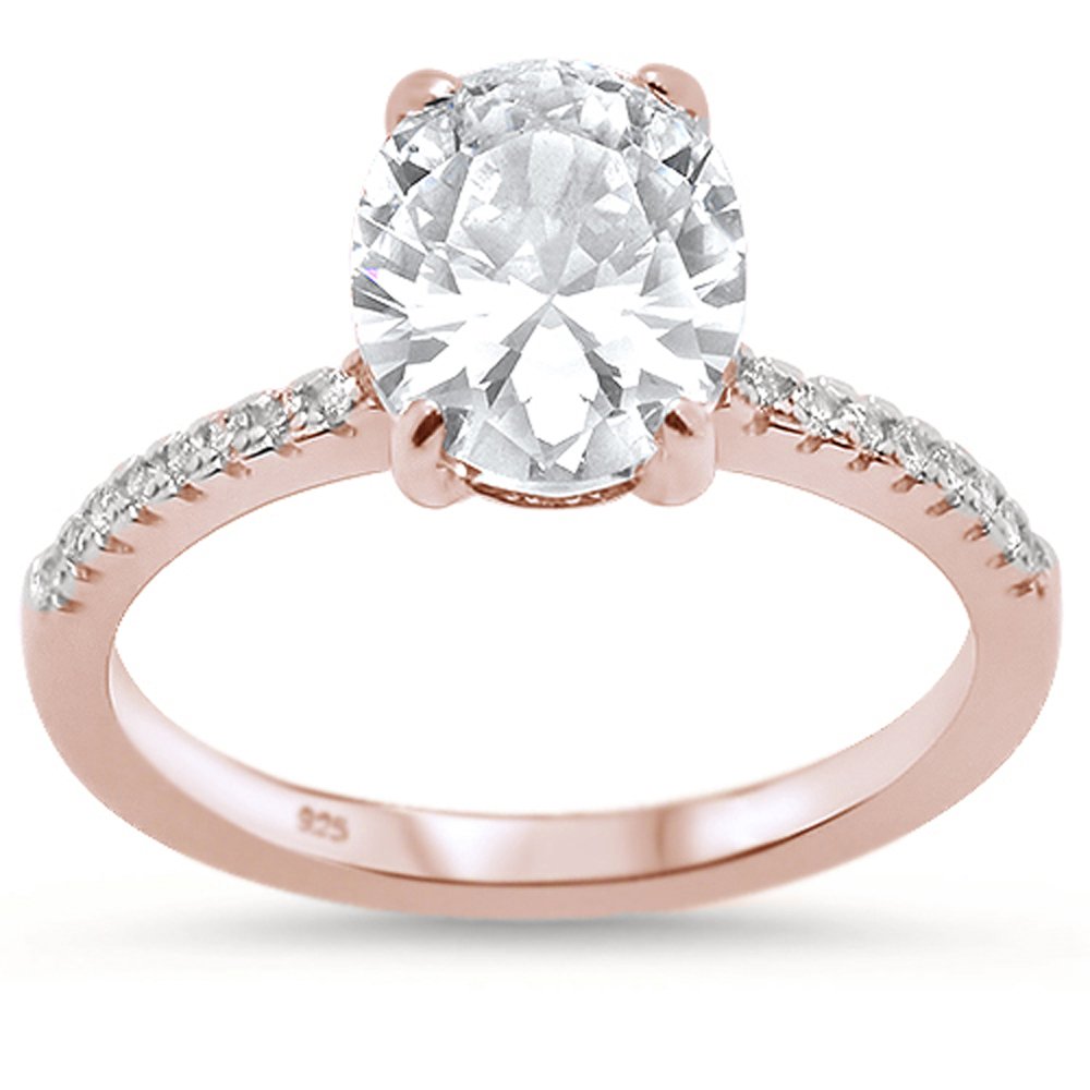 Oxford Diamond Co Sterling Silver Rose Gold Plated Oval Cut Cubic Zirconia Engagement Ring Sizes 6