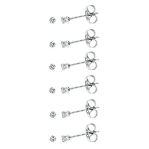 2mm tiny cubic zirconia ball stud earrings for women stainless steel cz post hypoallergenic (6paris cz)