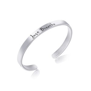 awegift just breathe yoga cuff bracelet inspirational mantra bangle women jewelry gift